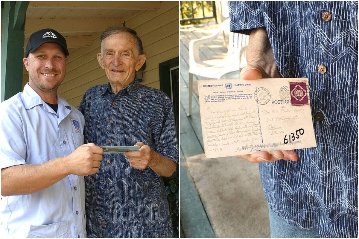 El increíble viaje de una postal enviada en 1953 y devuelta a los 88 ...